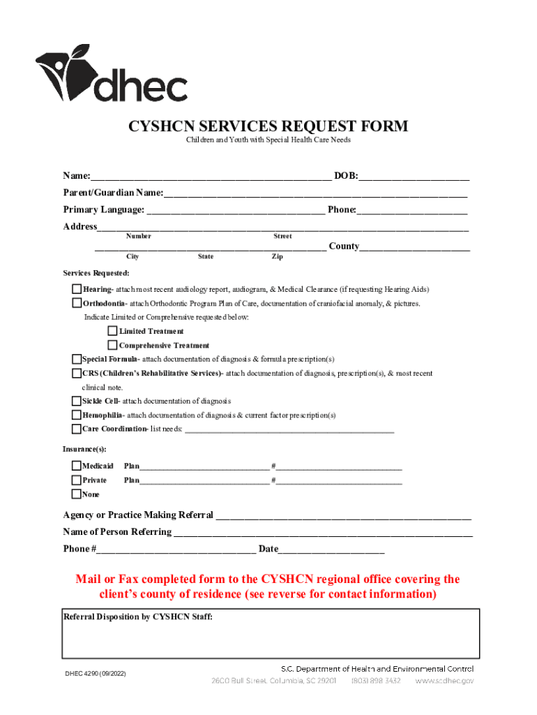 Fillable Online CYSHCN SERVICES REQUEST FORM Fax Email Print - pdfFiller