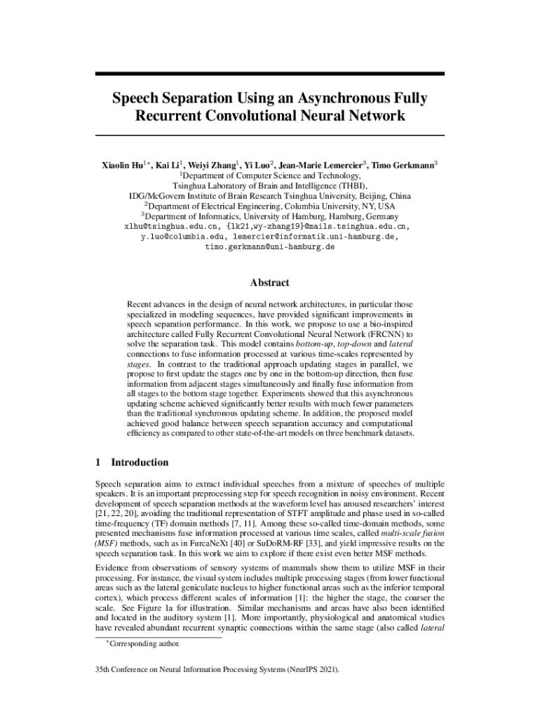 Fillable Online Speech Separation Using An Asynchronous Fully Recurrent Fax Email Print