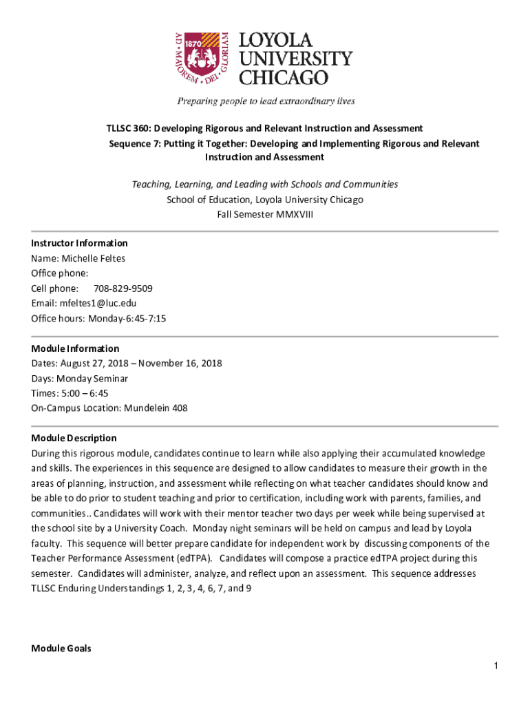 Fillable Online TLLSC 360: Developing Rigorous and Relevant Instruction ...