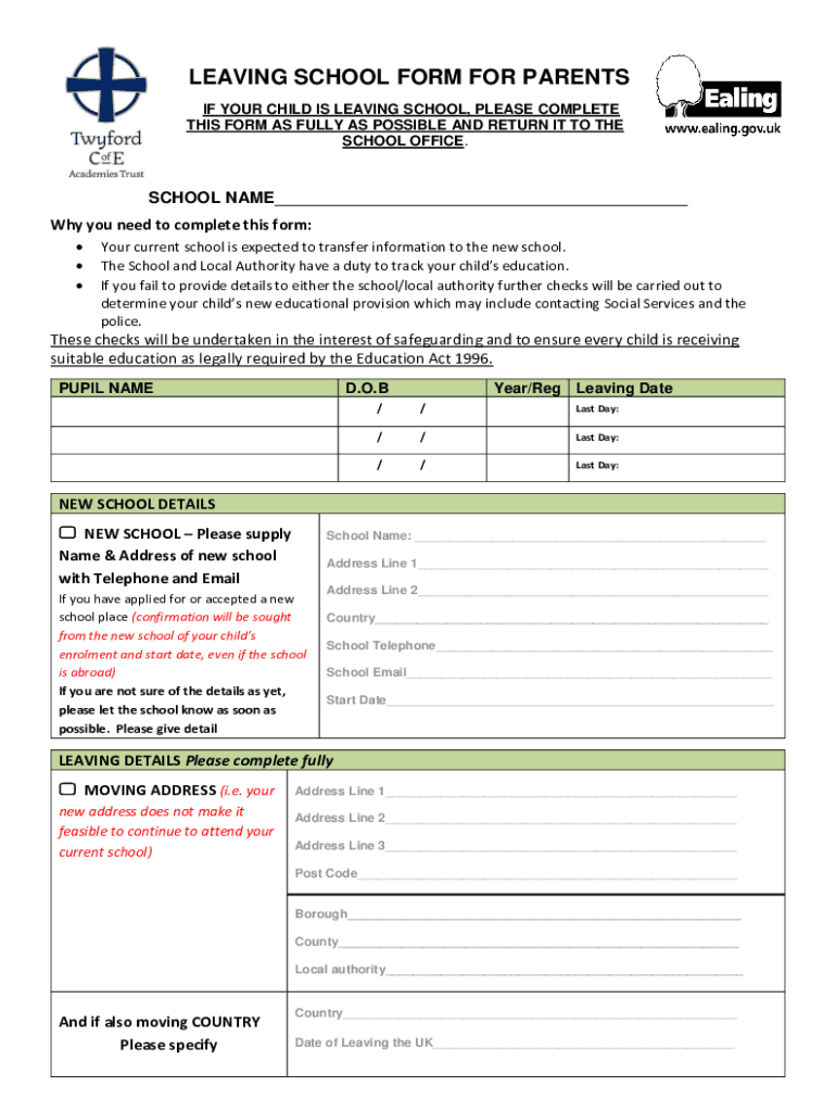 Fillable Online Application for leave of absence from school by parents ...