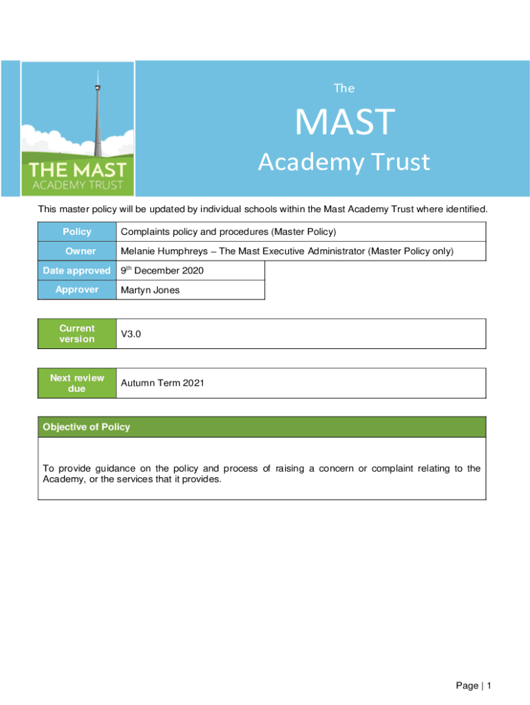 Fillable Online Scheme of DelegationThe Mast Academy Trust Fax Email Print - pdfFiller