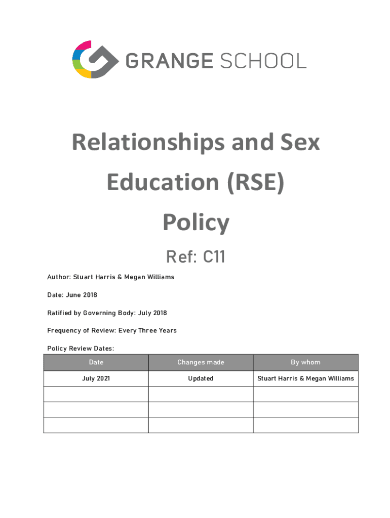 Fillable Online Relationships And Sex Education Rse Policy Schudio