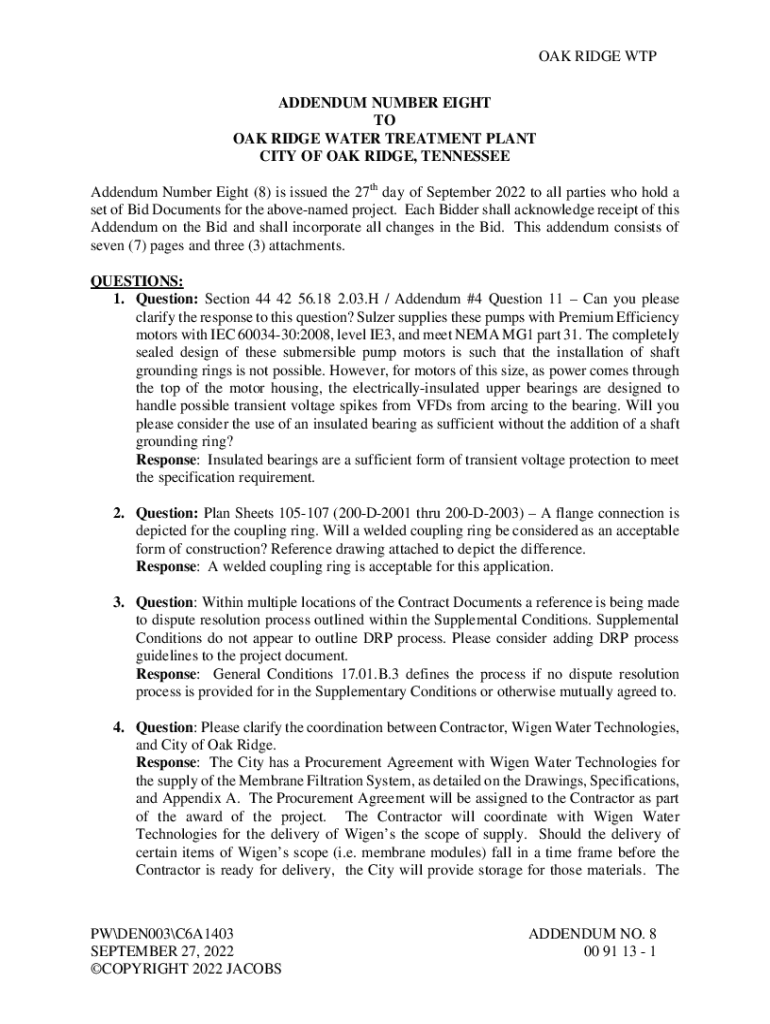 Fillable Online ADDENDUM NUMBER FOUR TO OAK RIDGE WATER TREATMENT PLANT ...