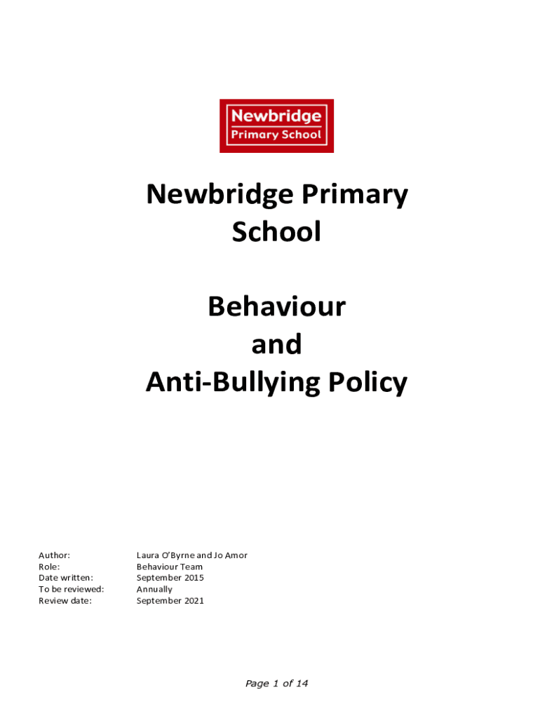 Fillable Online Newbridge Primary School Behaviour and Anti-Bullying ...