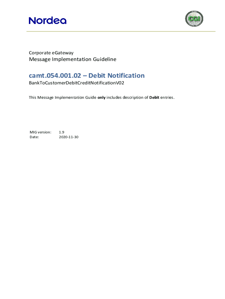 Fillable Online Corporate eGateway Changes in Message Implementation Guideline - Nordea Fax ...