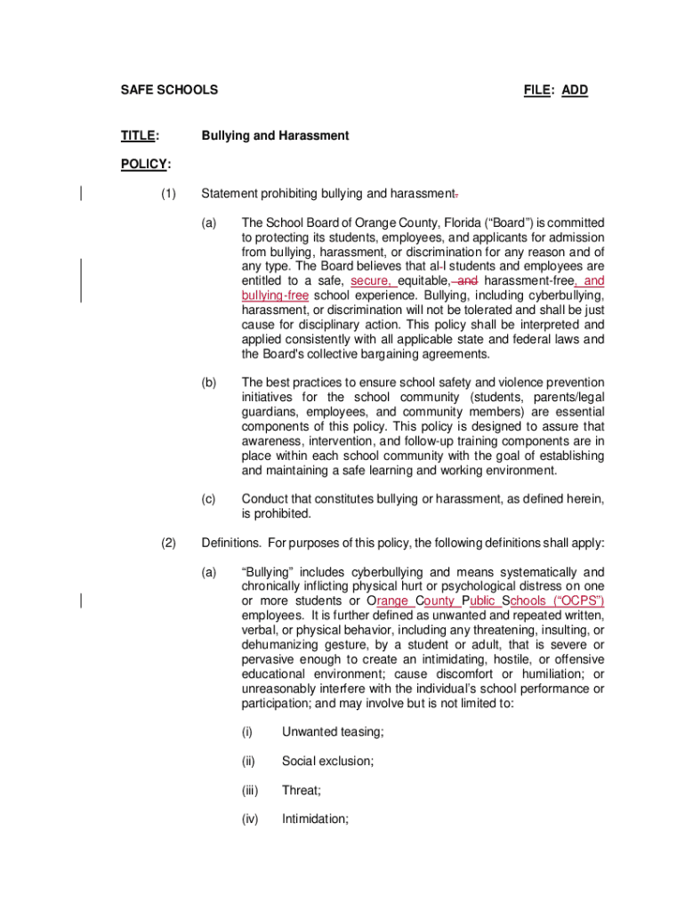 Fillable Online adhus.fau.edudocuments18-19-policy-against-bullyinga ...