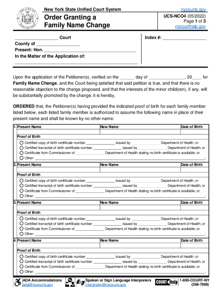 Fillable Online Order Granting a Family Name Change Fax Email Print ...