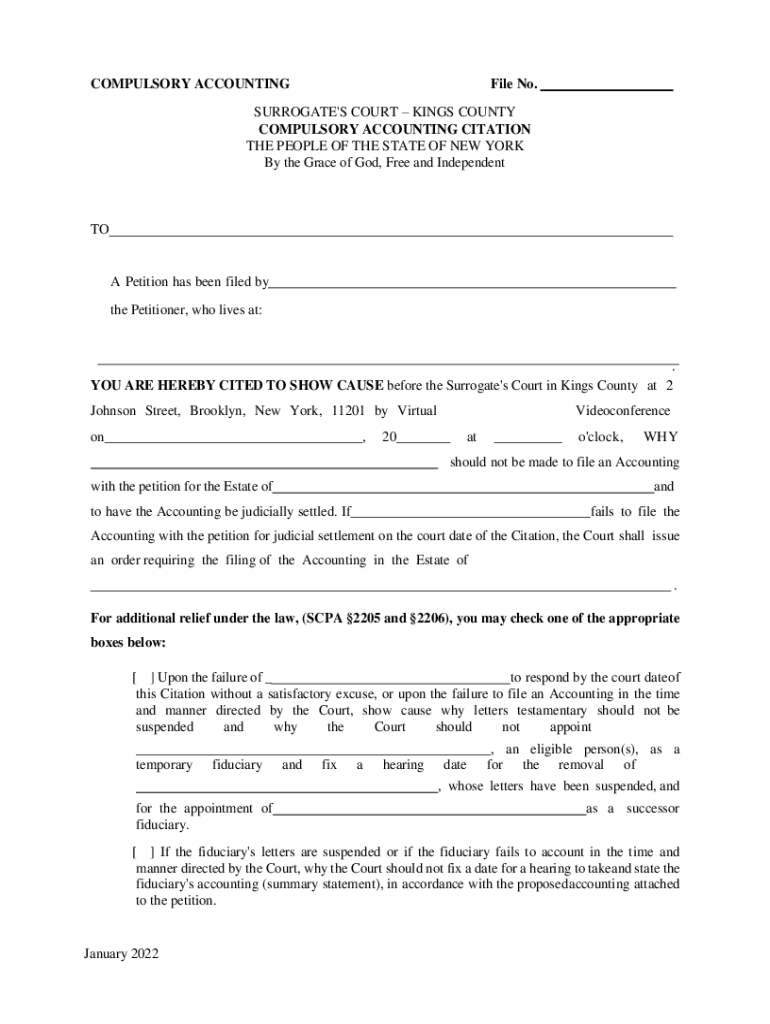 Fillable Online www.nycourts.govLegacyPDFScourtsSURROGATE'S COURT KINGS COUNTY COMPULSORY ...