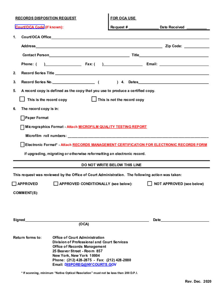 Fillable Online d2l2jhoszs7d12.cloudfront.netstateNew YorkRECORDS DISPOSITION REQUEST FOR OCA ...