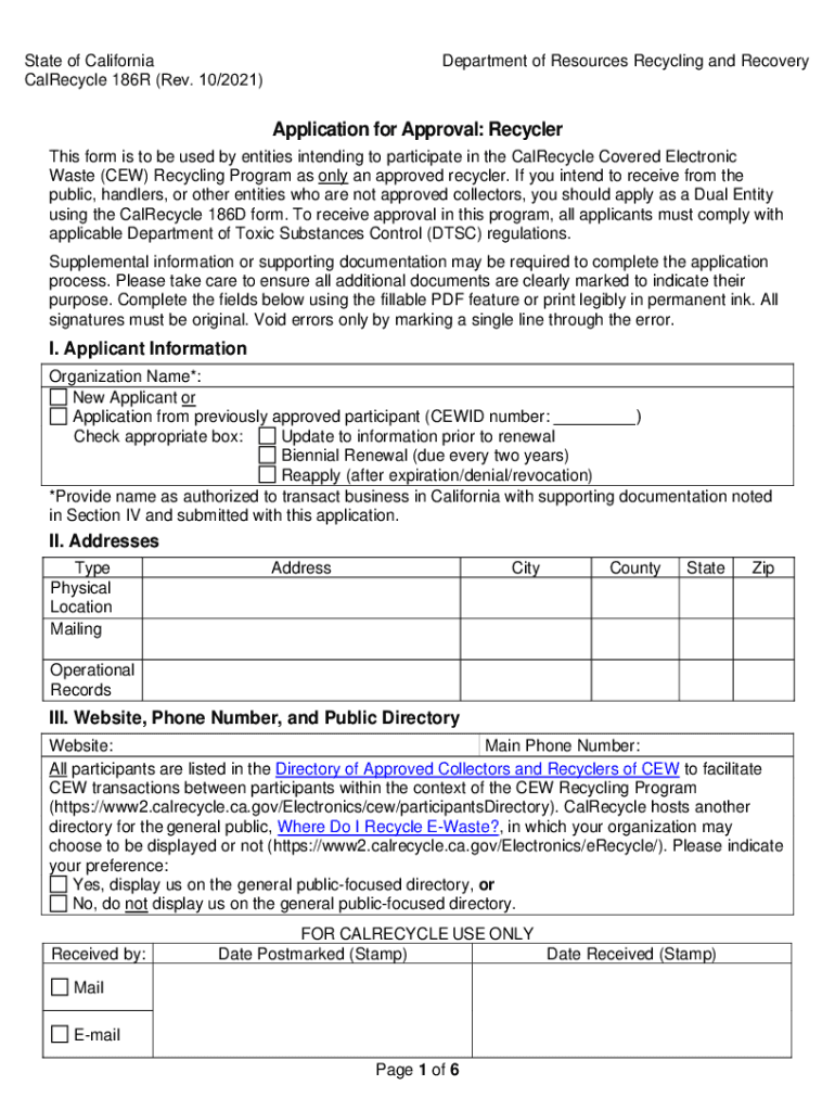 Fillable Online www2 calrecycle ca Application for Approval. The ...