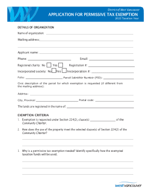 Fillable Online DWV-#4806360-v1-2023 PERMISSIVE TAX EXEMPTION APPLICATION FORM - FINAL.PDF Fax ...