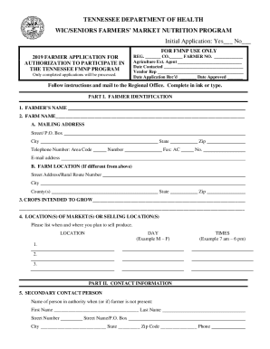 Fillable Online TENNESSEE DEPARTMENT OF HEALTH WIC/SENIORS FARMERS ...