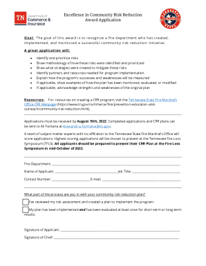 Fillable Online Excellence in Community Risk Reduction Award ...