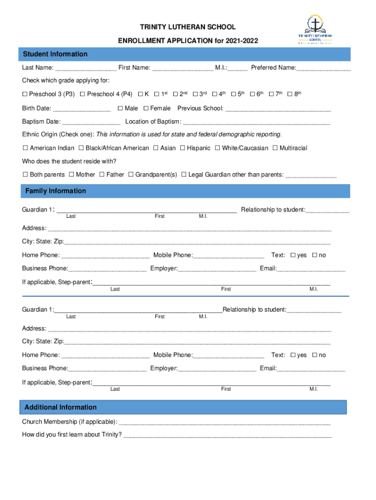 Fillable Online school.trinity-lutheran.comadmissionAdmission Form ...