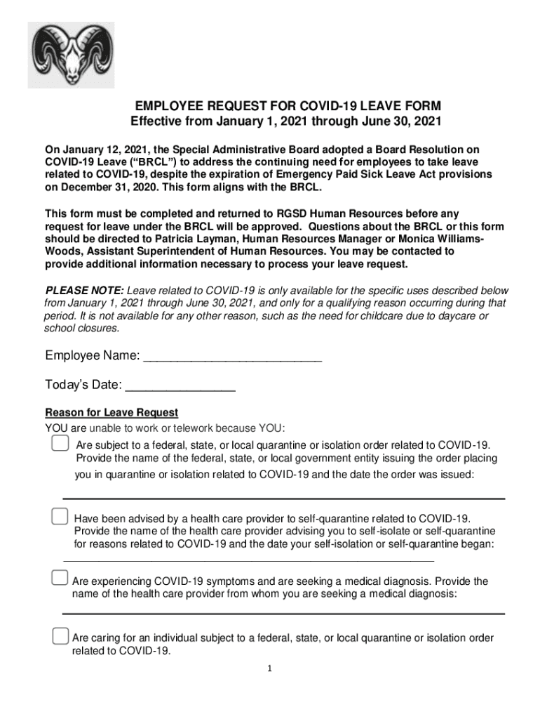 Fillable Online EMPLOYEE REQUEST FOR COVID-19 LEAVE FORM ... Fax Email ...