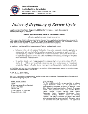 Fillable Online Notice of Beginning of Review Cycle - TN.gov Fax Email ...