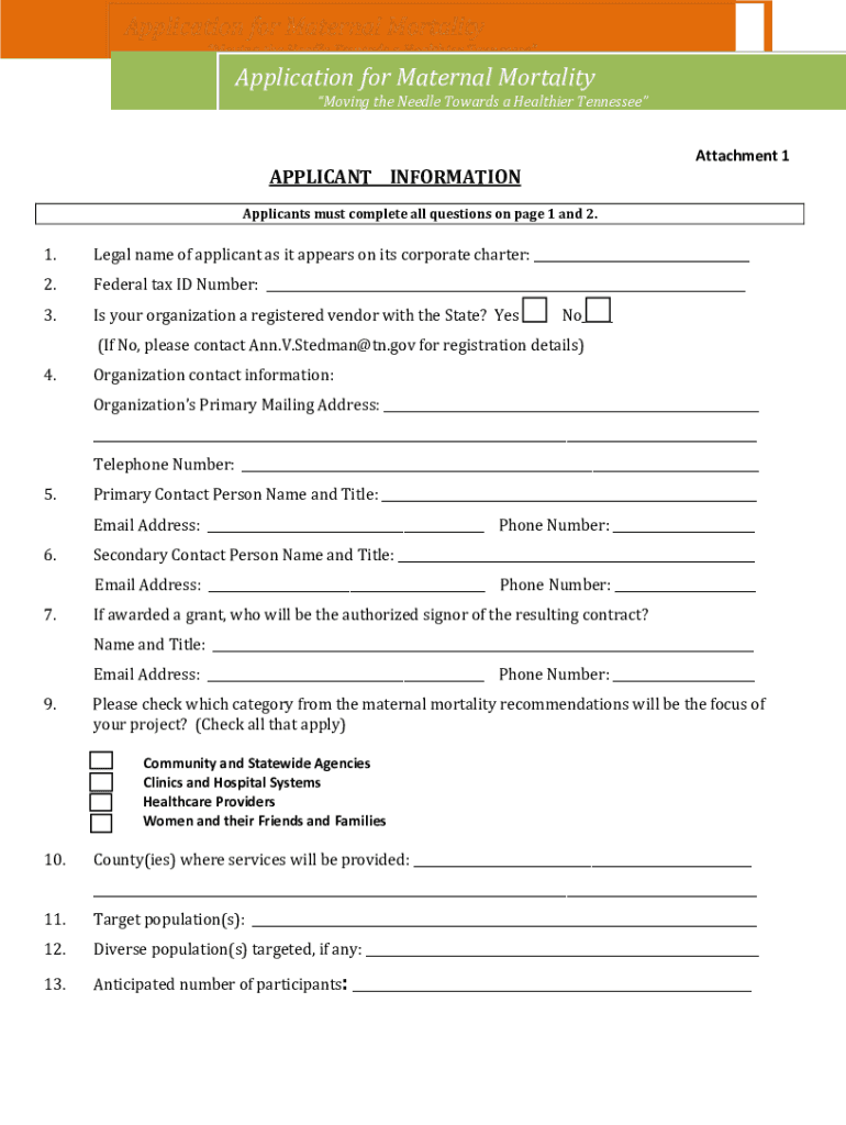 Fillable Online Application for Maternal Mortality - TN.gov Fax Email ...