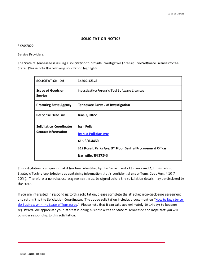 Fillable Online Solicitation Notice - Tennessee Fax Email Print - pdfFiller