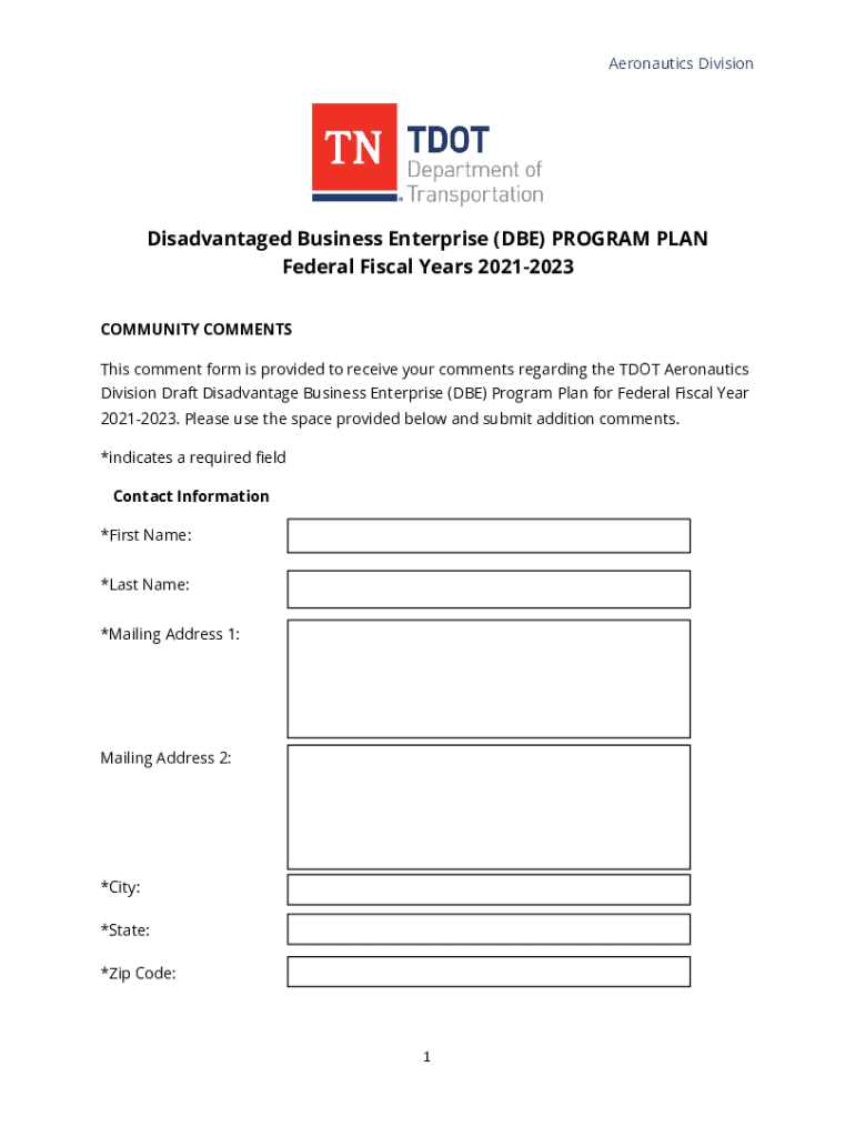 Fillable Online Disadvantaged Business Enterprise (DBE) PROGRAM PLAN ...