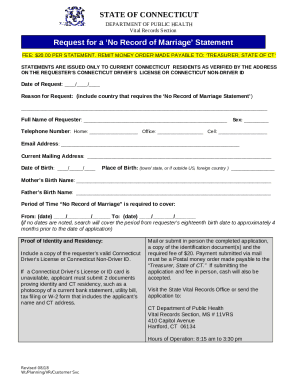 Statement of No Marriage Request - ct Doc Template | pdfFiller