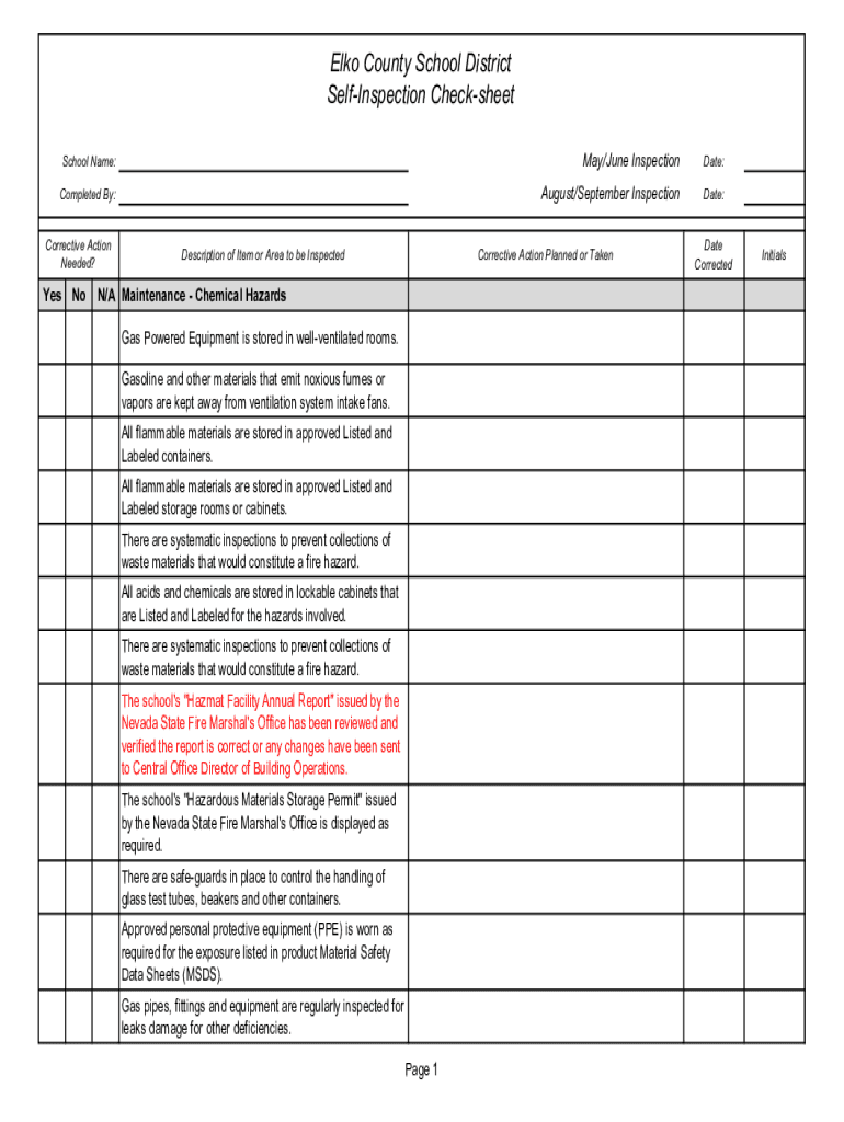 Fillable Online ECSD Self Inspection Check-sheet.xlsx Fax Email Print ...