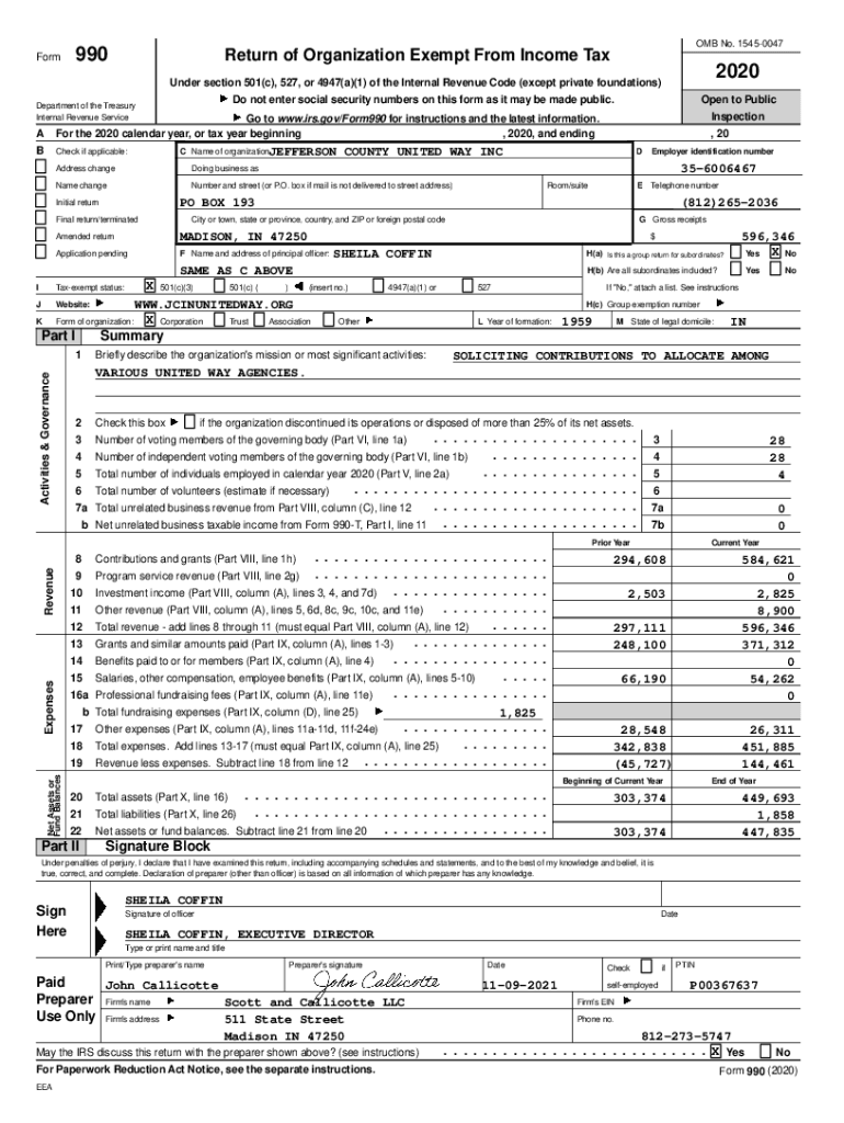 Fillable Online 2020 Federal Tax Return Documents (JEFFERSON COUNTY ...