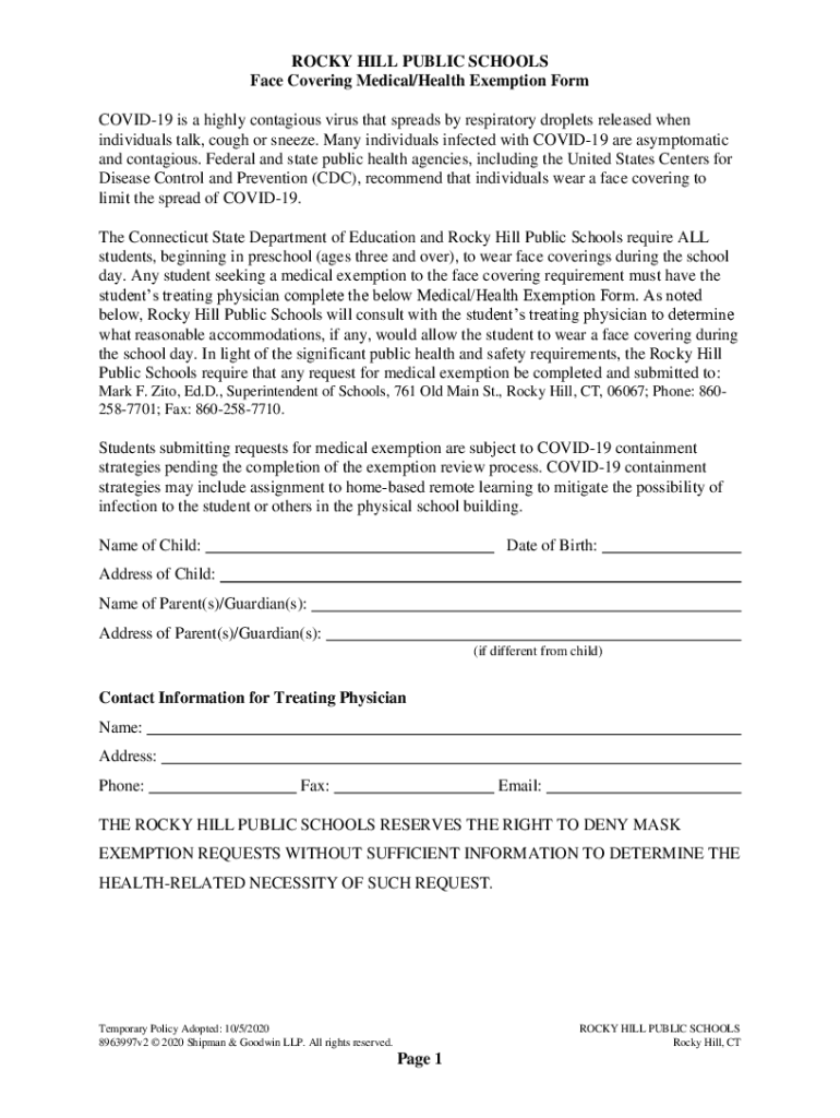 Fillable Online C-19 COVID-Face Covering Medical-Health Exemption Form ...