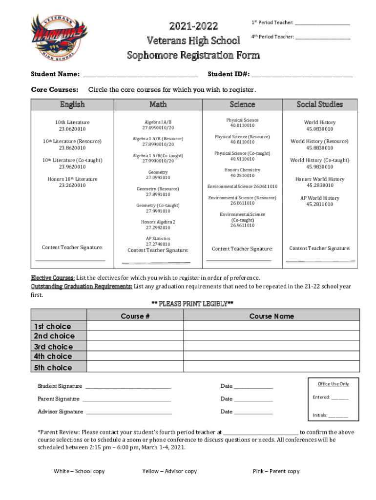Fillable Online 2021-2022 Veterans High School Sophomore Registration Form Fax Email Print ...