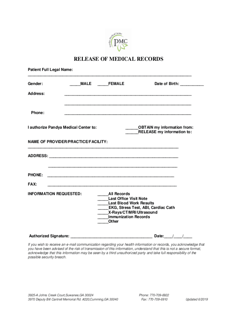 Fillable Online Free Medical Records Release Authorization ...
