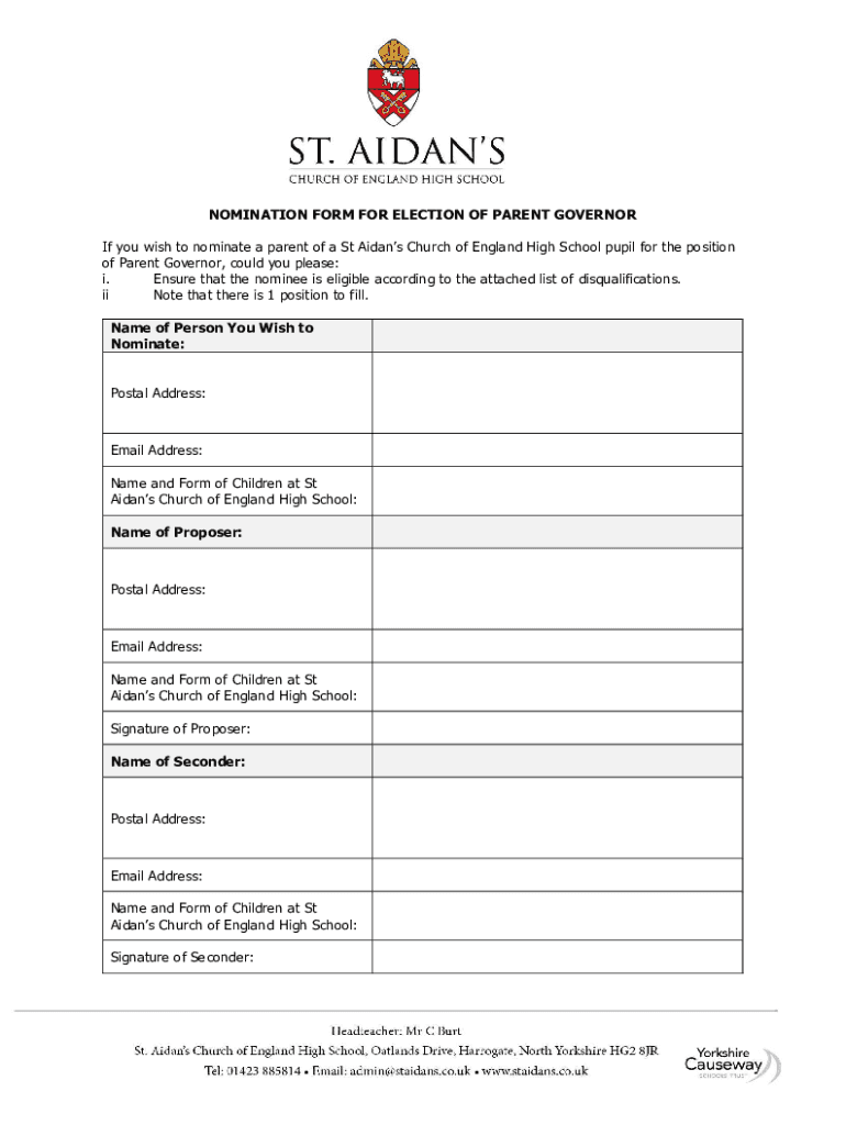Fillable Online nomination form for election of parent governor - St ...