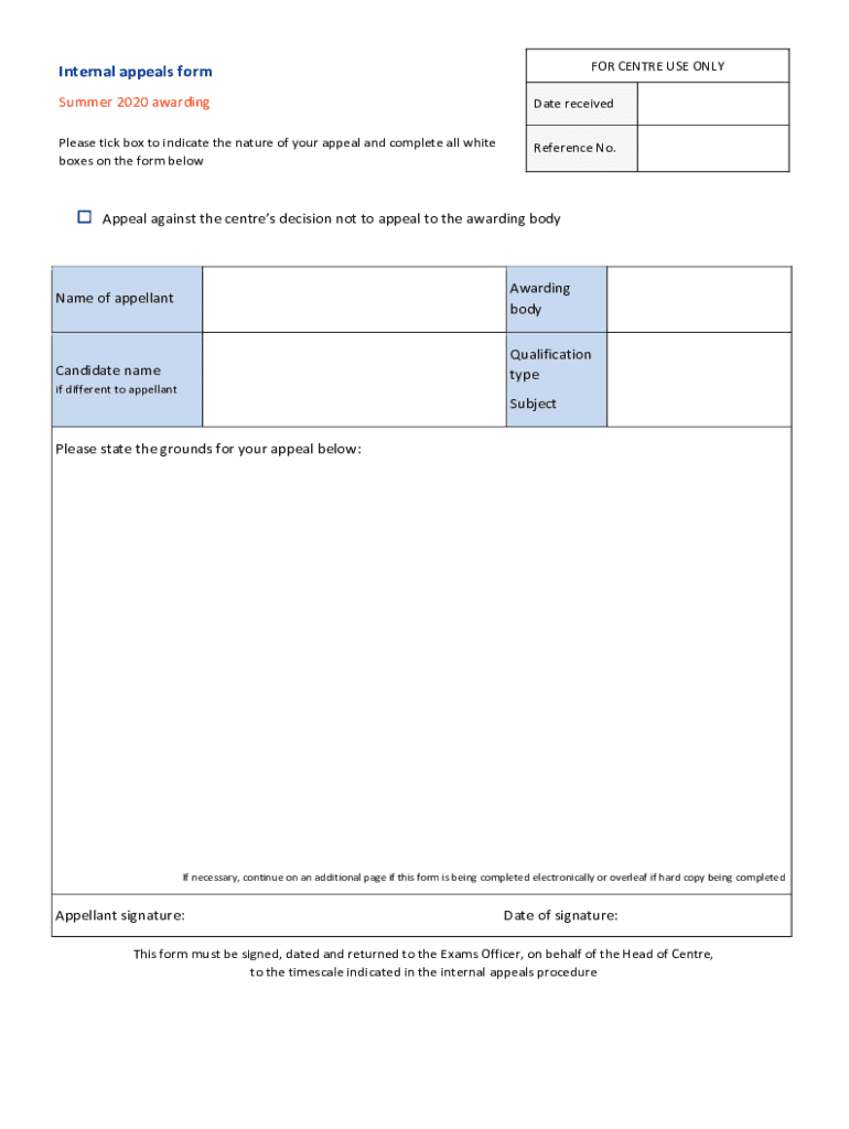 Fillable Online Internal appeals form Fax Email Print - pdfFiller