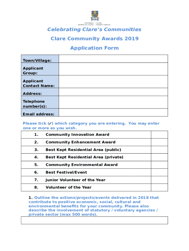 Clare Community Awards 2019 Application . Clare Community Awards 2019 ...