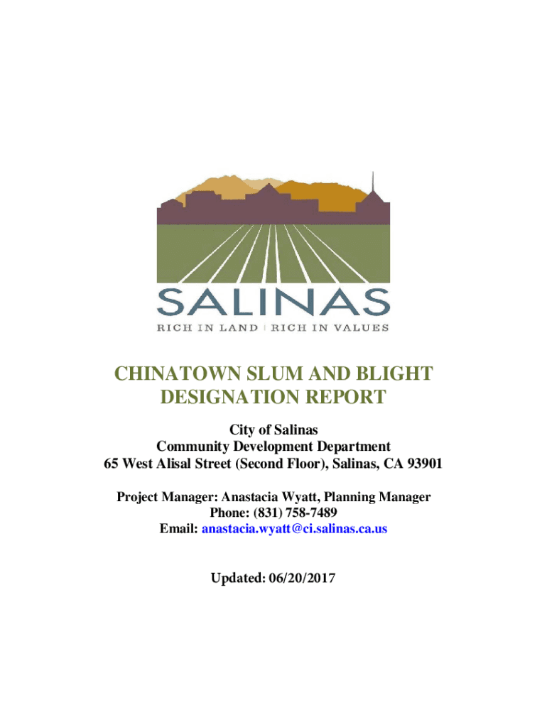 Fillable Online CHINATOWN SLUM AND BLIGHT DESIGNATION REPORT - Salinas ...