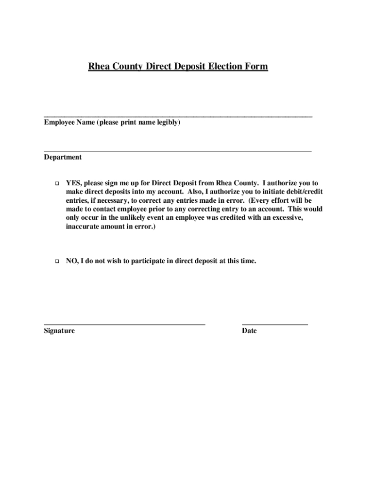 Fillable Online Free Printable Direct Deposit Form Template (Word ...