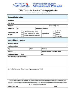 Fillable Online CPT: Curricular Practical Training Application Fax Email Print - pdfFiller