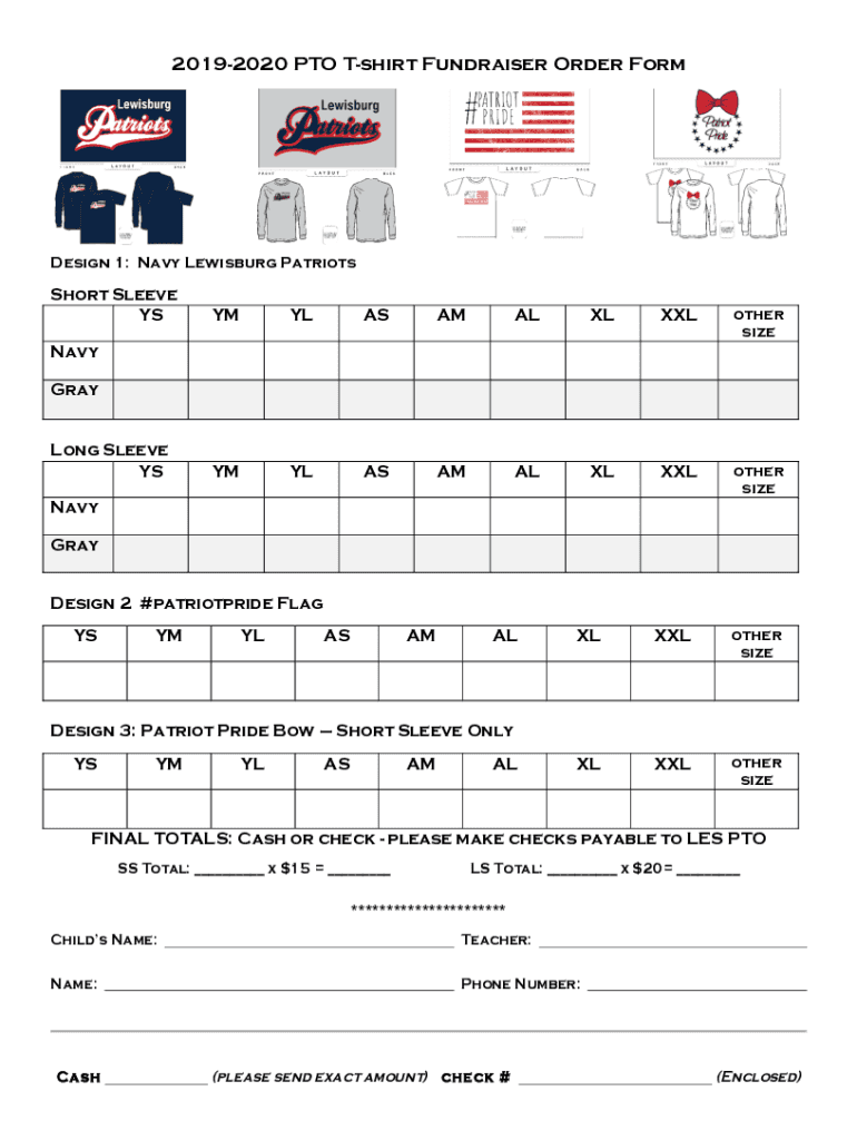 Fillable Online 2019-2020 PTO T-shirt Fundraiser Order Form Fax Email ...