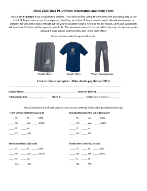 Fillable Online CHCA 2020-2021 PE Uniform Information and Order Form ...