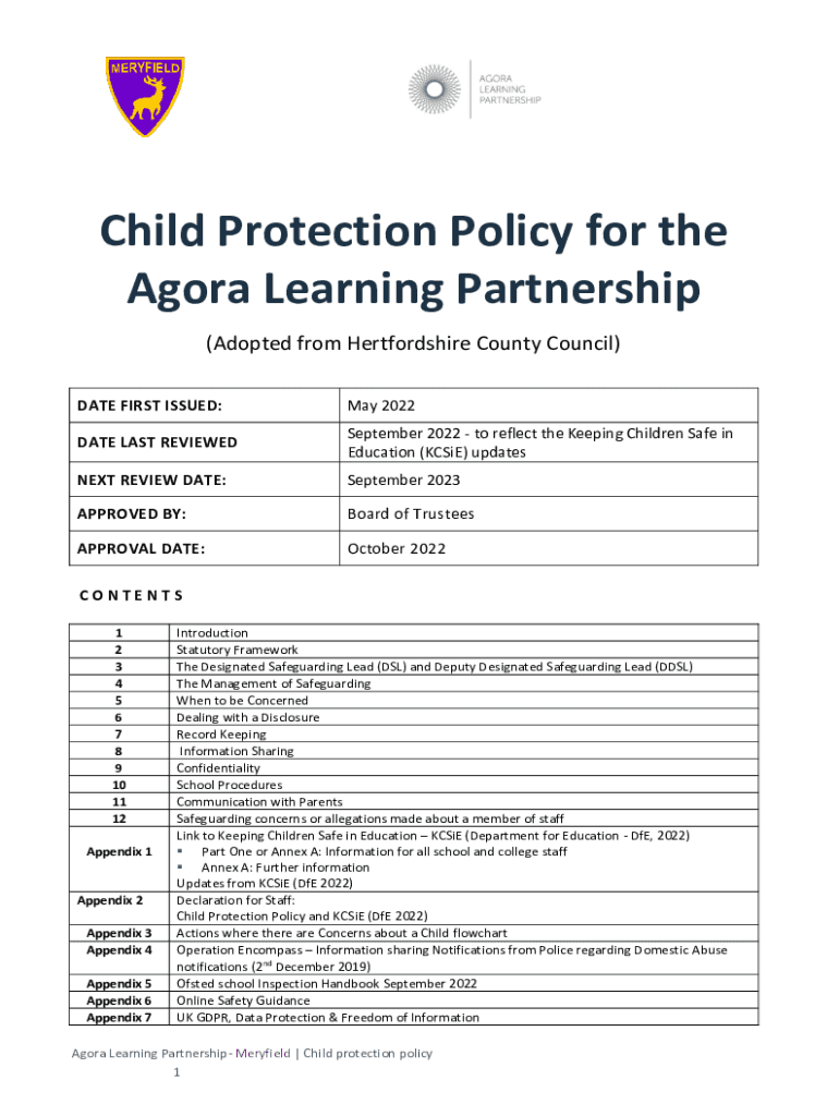 Fillable Online Child Protection Policy for the Agora Learning ...