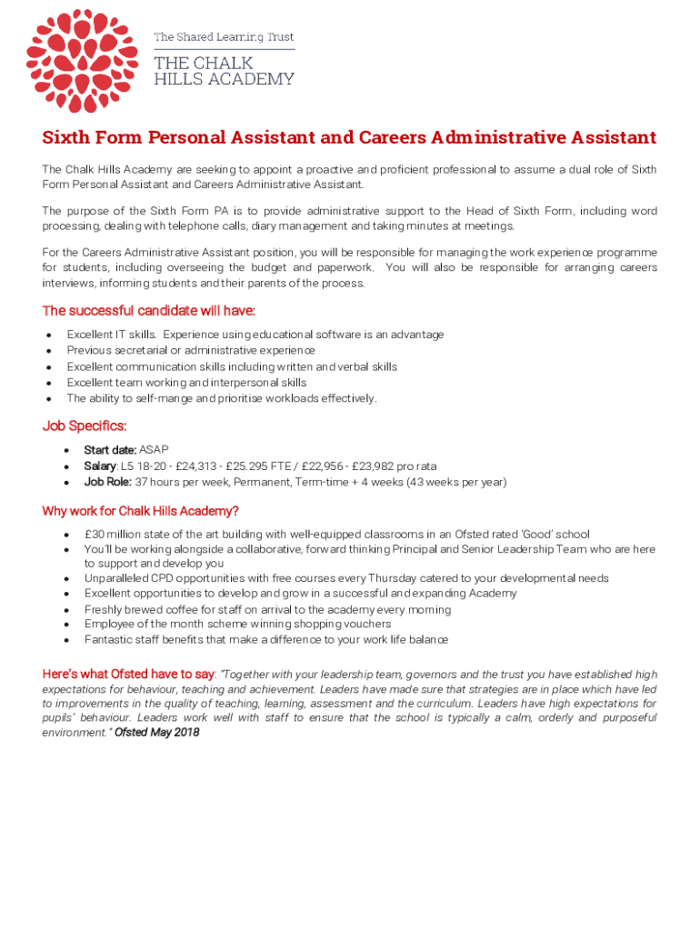 Fillable Online Sixth Form Personal Assistant and Careers ...