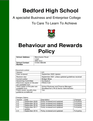 Fillable Online Behaviour and Rewards Policy - Bedford High School Fax ...