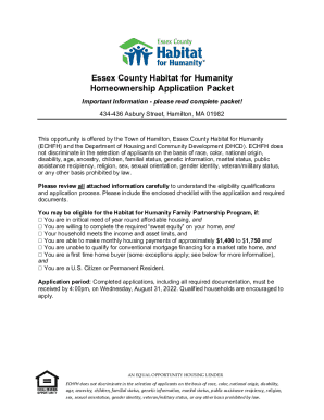 Fillable Online Homeowner Application Form - Essex County Habitat for ...