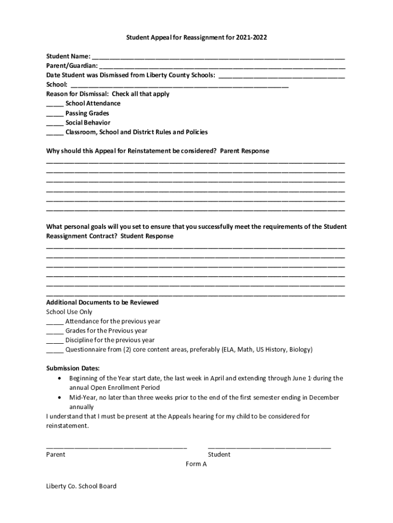 Fillable Online Liberty Co. School Board Student Appeal for ...