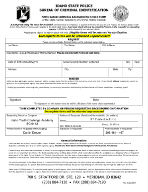 Fillable Online Name-based Criminal Background Check Form - Idaho State ...