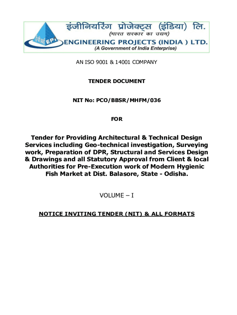 Fillable Online epi gov www.epi.gov.inuploadtenderAN ISO 9001 & 14001 COMPANY TENDER DOCUMENT ...