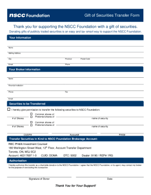 Fillable Online Gift of Securities Transfer Form Thank you for supporting the NSCC ... Fax Email ...