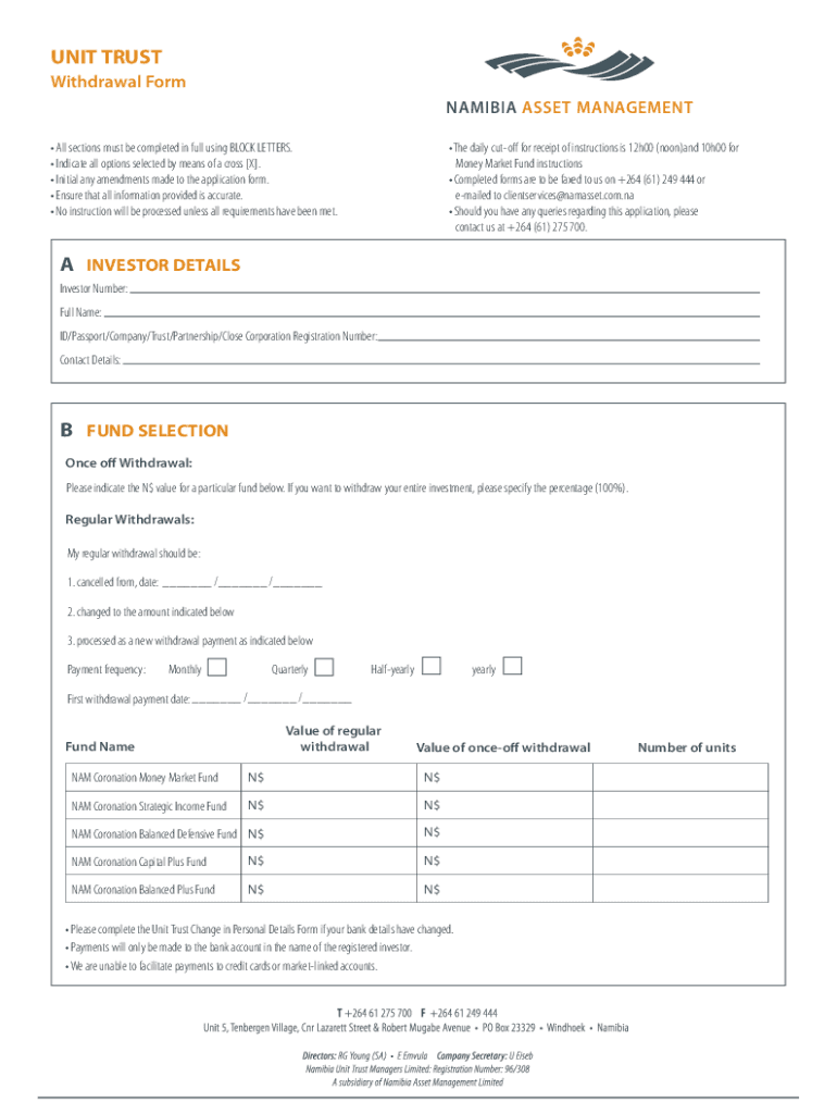 Fillable Online UNIT TRUST - Namibia Asset Management Fax Email Print ...