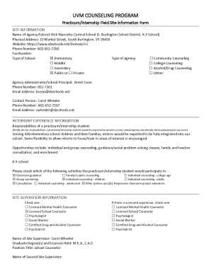 Fillable Online UVM Counseling Program - Practicum/Internship Field Site Information Form. Rick ...