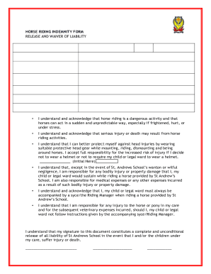 Fillable Online HORSE RIDING INDEMNITY AND LIABILITY RELEASE FORM - OC ...