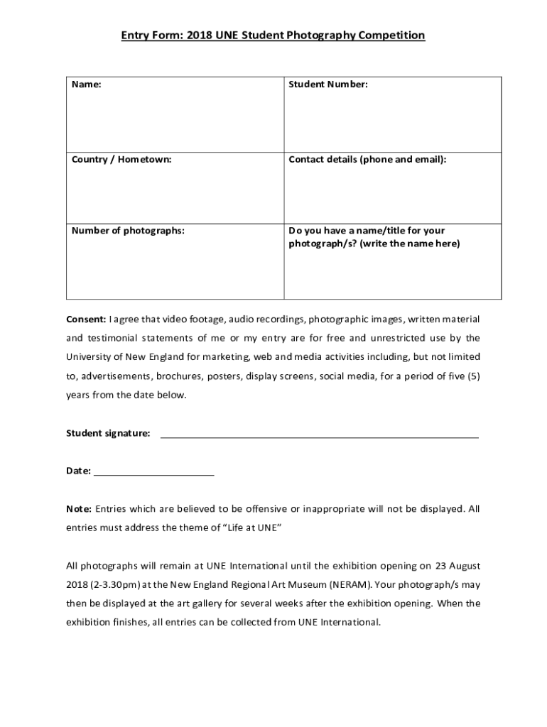 Fillable Online www.une.edu.austudent-id-card-application-formStudent ID Card Application Form ...