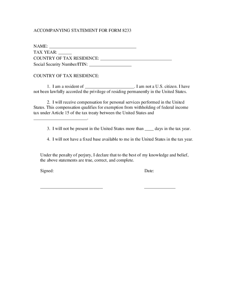 Fillable Online STATEMENT FOR FORM 8233 Fax Email Print - pdfFiller